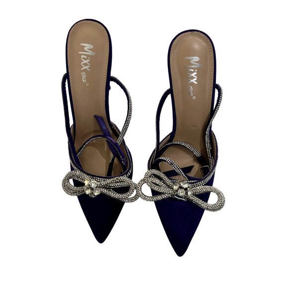 Mixx Shuz | Shoes | Mixx Shuz Crystal Bows Pointed Toe Heels In Purple ...